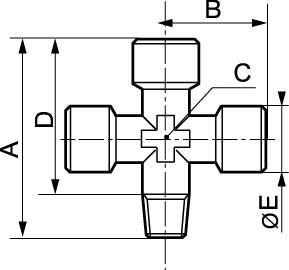 Croix égale mâle conique au centre / femelle cylindrique - A34